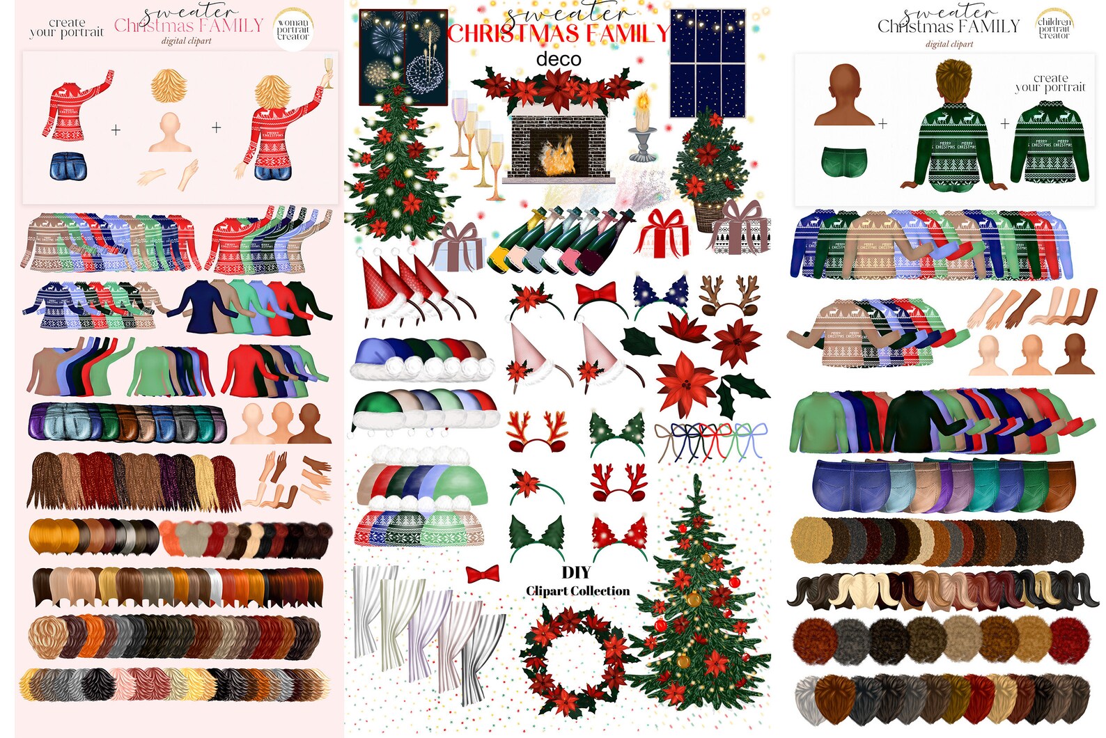 Christmas Sweater Family Clipart DIY Portrait Custom Family - Etsy