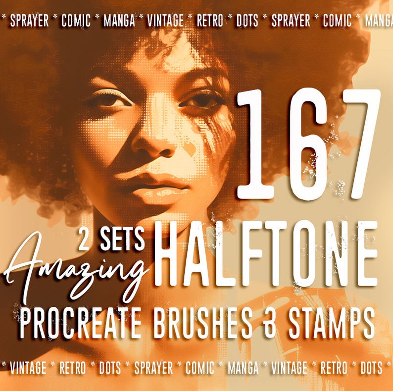 167 Halftone Procreate Brushes: Comic, Manga, Vintage, Retro (brushset ...