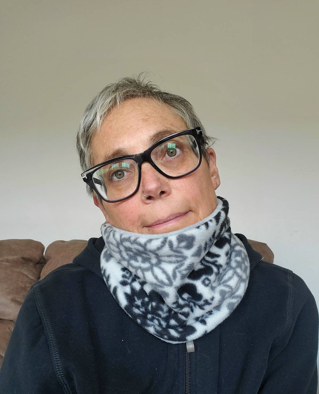 Fleece Neck Gaiter, Black and Grey Fleece Neck Warmer, Snowboarding ...