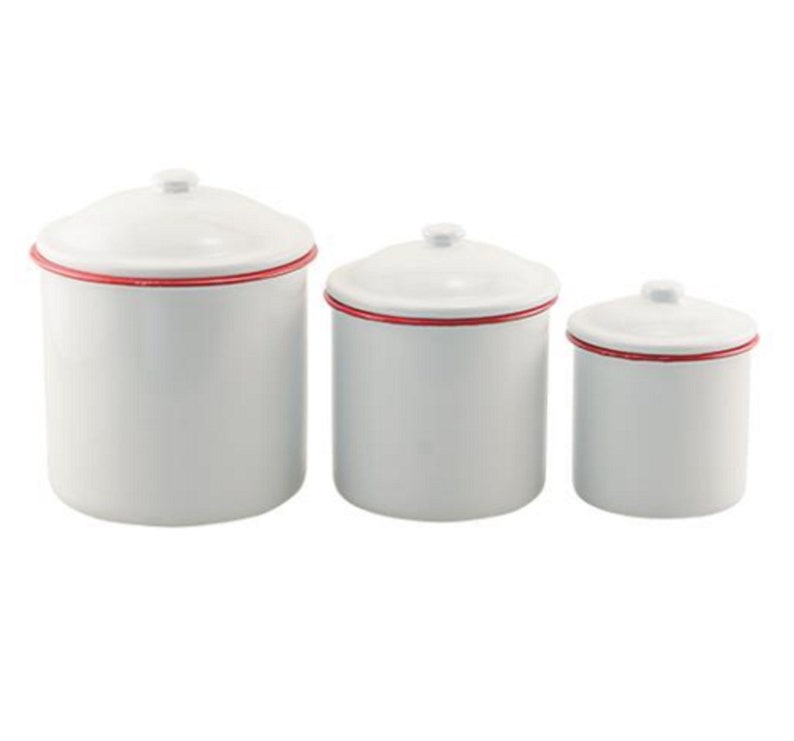 3/set Red Rim Enamel Canisters vintage Enamel Canister - Etsy