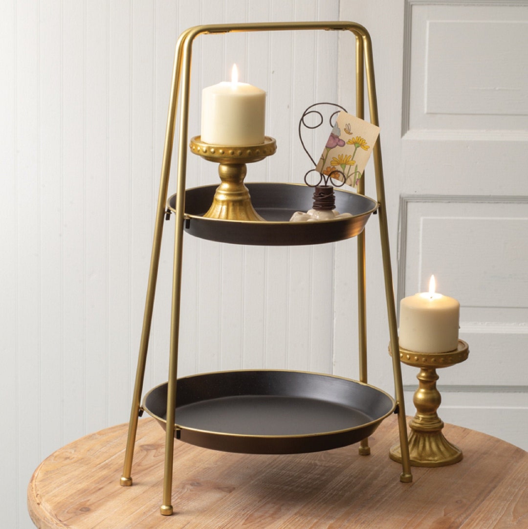 Two-tiered Round Tray Black and Gold Fruit Round Tray - Etsy