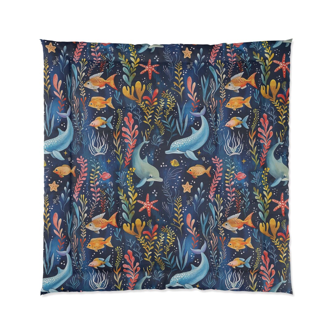 Dolphin Underwater Comforter Cozy Ocean-inspired Bedding Vibrant Marine ...