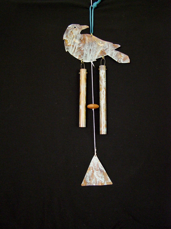 Copper Raven Wind Chime With Green Patina Gift for Bird - Etsy