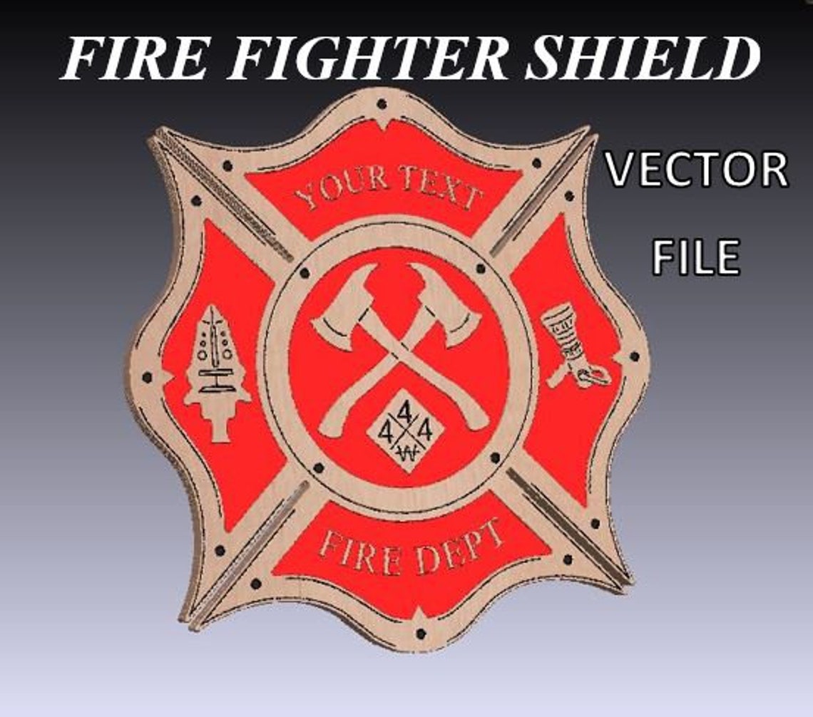 Fire Fighters Shield Badge Vector Files DXF SVG CNC Router Laser Plasma ...
