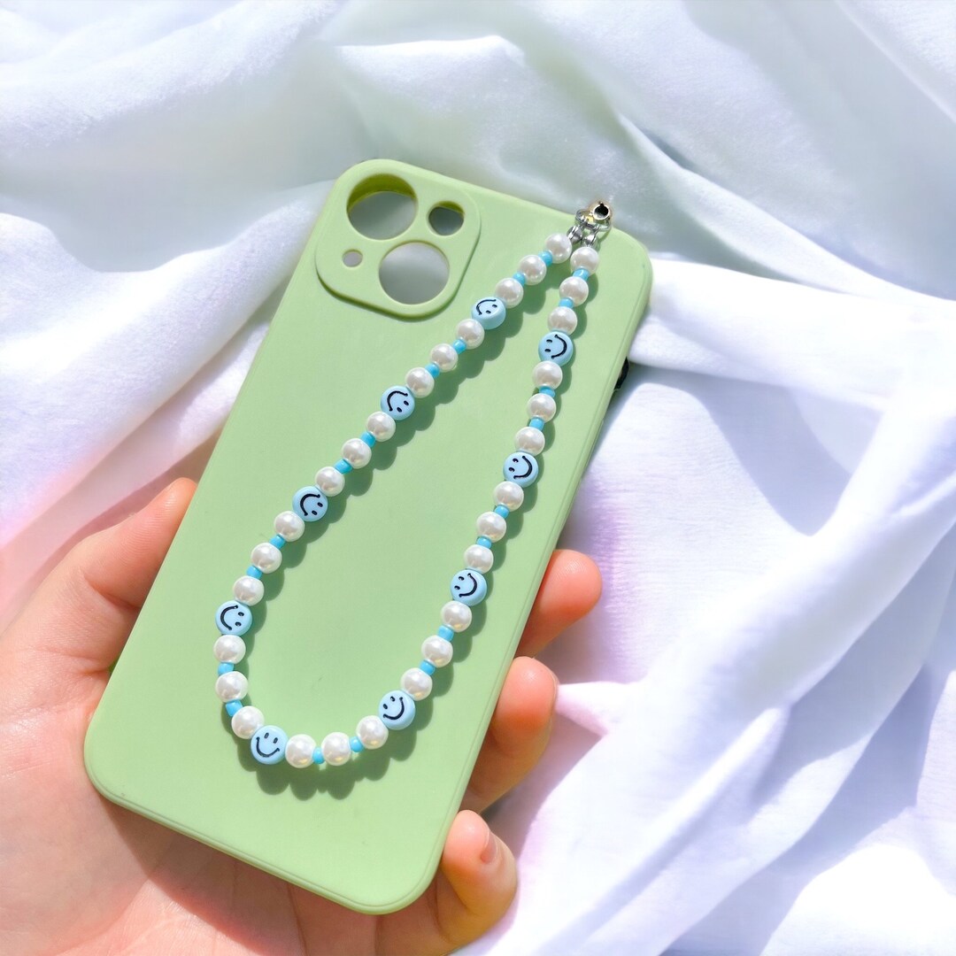 Blue Smiling Emoji Face Phone Charm Happy Face iPhone Charm Strap ...