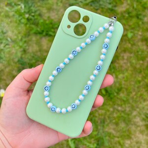 Blue Smiling Emoji Face Phone Charm Happy Face iPhone Charm Strap ...