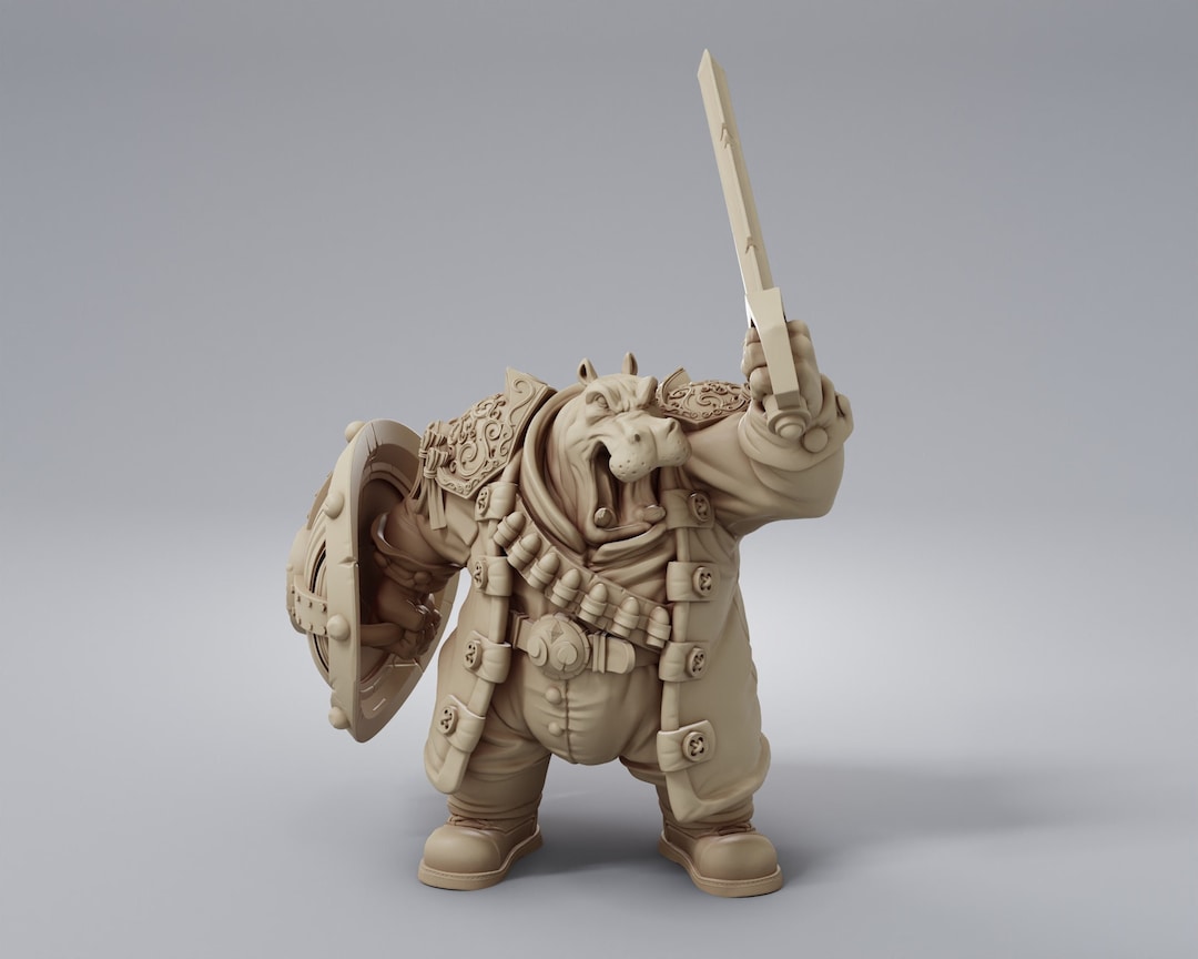 Giff Fighter Hippo Warrior 32mm D&D Resin Miniature Dungeons and ...