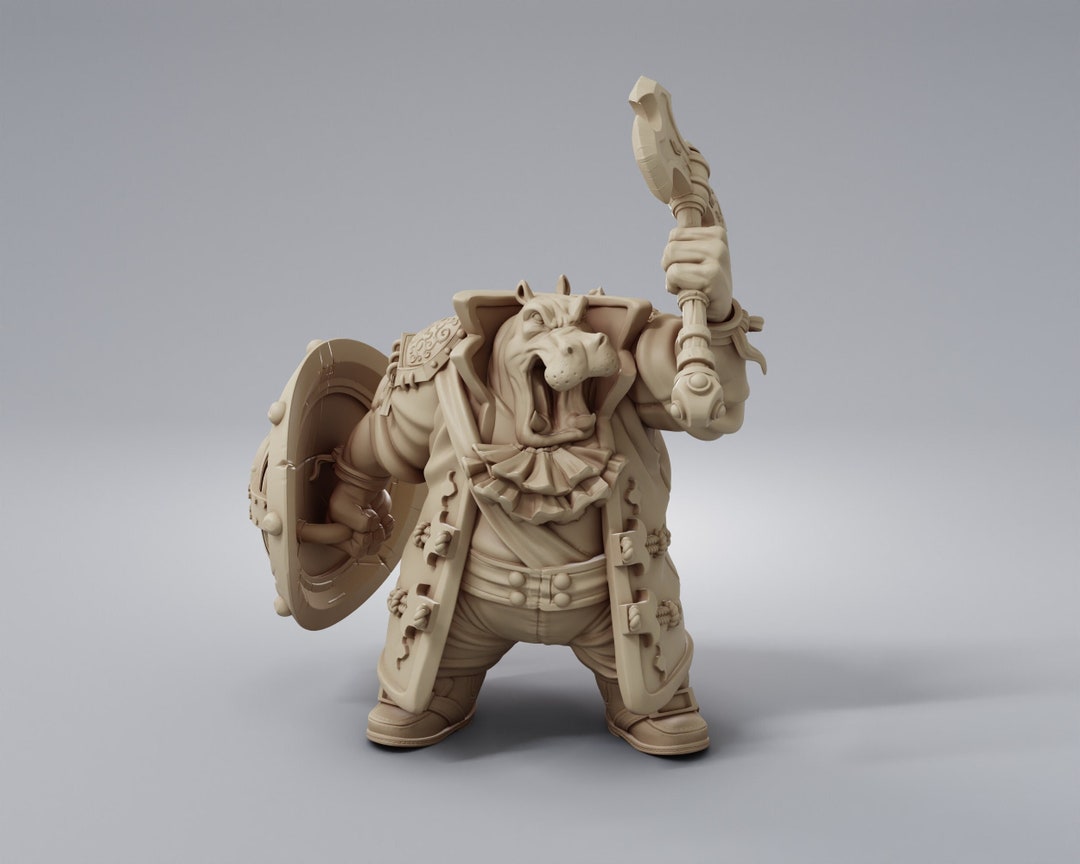 Giff Fighter Hippo Warrior 32mm D&D Resin Miniature Dungeons and ...