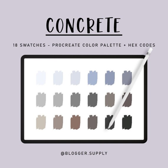 CONCRETE PROCREATE Color Palette Hex Color Codes Gray | Etsy