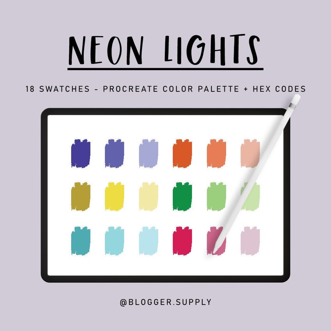 NEON LIGHTS PROCREATE Color Palette + Hex Color Codes - Blue, Yellow ...