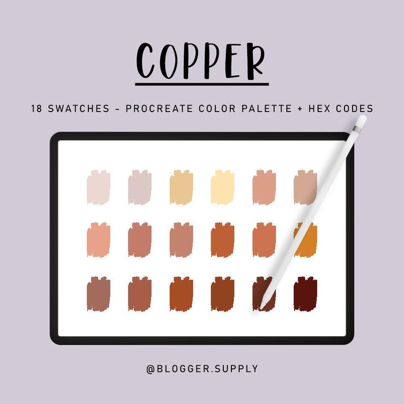COPPER PROCREATE Color Palette + Hex Color Codes - Gray, Orange, Tan ...