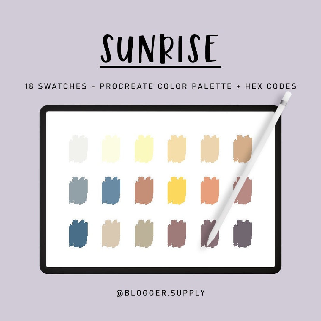 SUNRISE PROCREATE Color Palette + Hex Color Codes - Yellow, Gray, Brown ...