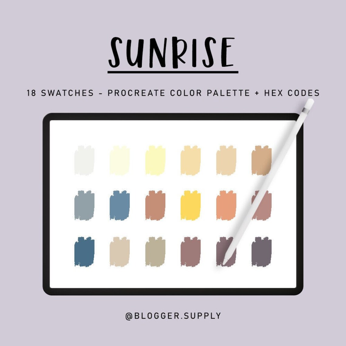 Sunrise Procreate Color Palette Hex Color Codes Yellow Gray Brown Purple Tan For Ipad