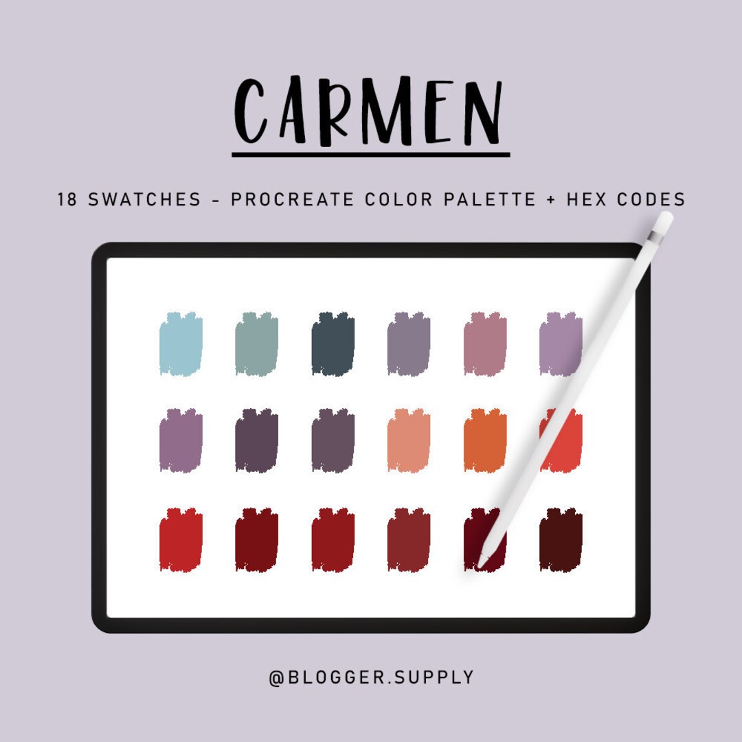 CARMEN PROCREATE Color Palette + Hex Color Codes - Red, Purple, Blue ...