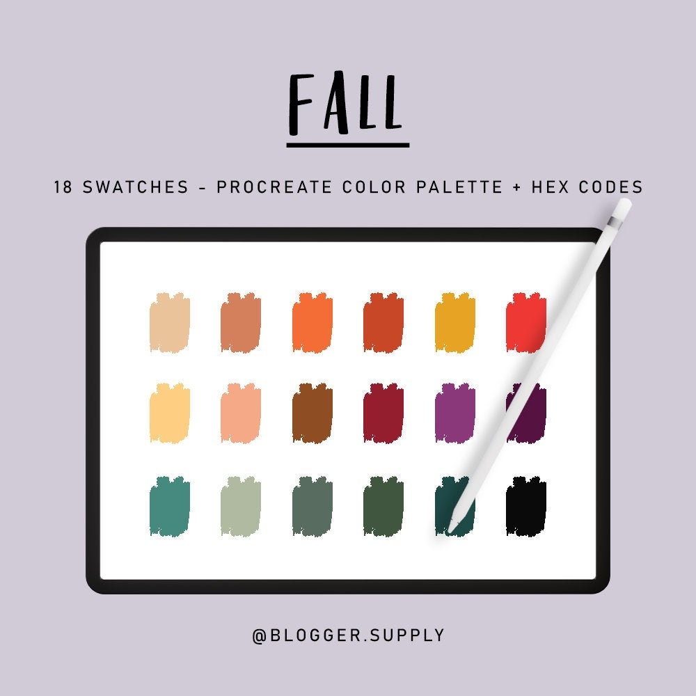 FALL PROCREATE Color Palette Hex Color Codes Red Orange - Etsy
