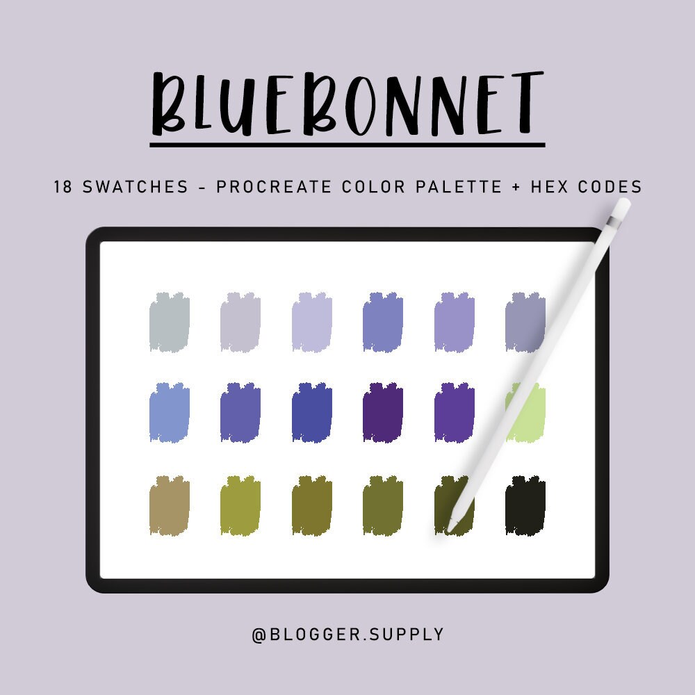 BLUEBONNET PROCREATE Color Palette + Hex Color Codes - Blue, Gray ...