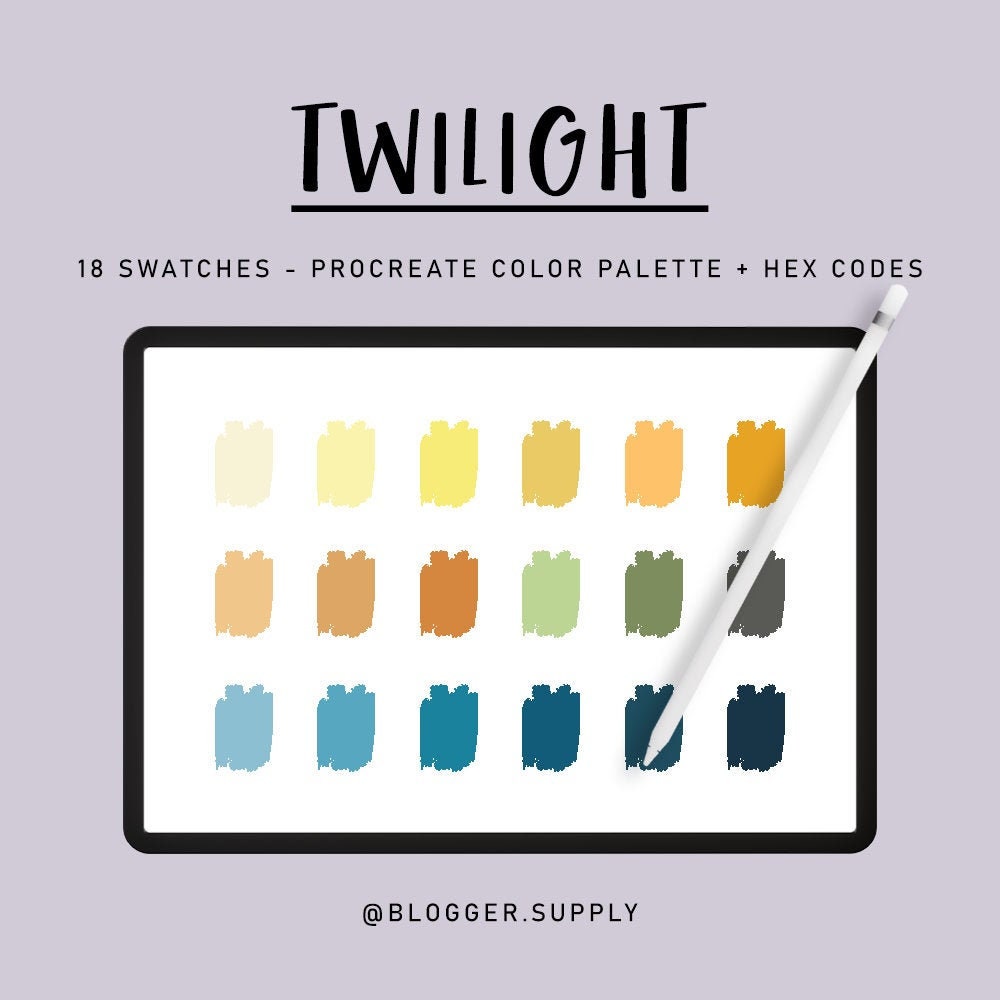TWILIGHT PROCREATE Color Palette + Hex Color Codes - Yellow, Orange ...