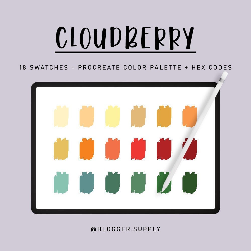 CLOUDBERRY PROCREATE Color Palette + Hex Color Codes - Yellow, Orange ...