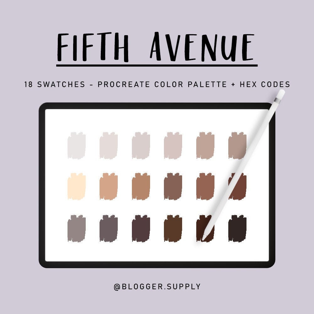 FIFTH AVENUE PROCREATE Color Palette + Hex Color Codes - Brown, Tan ...