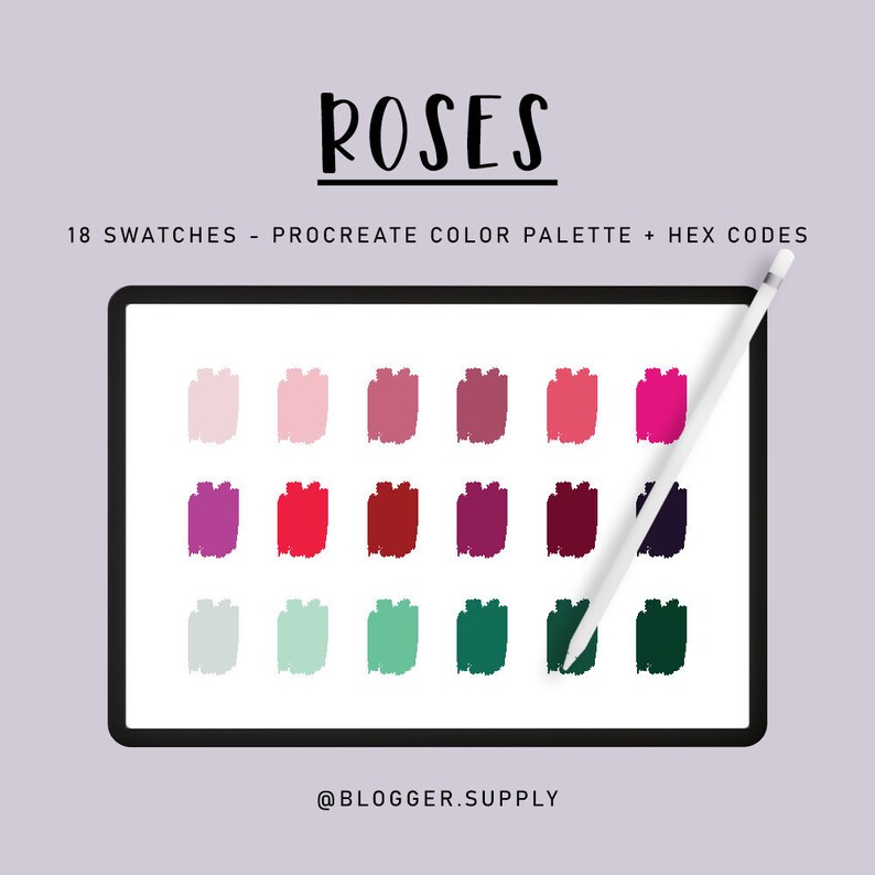 ROSES PROCREATE Color Palette + Hex Color Codes - Pink, Red, Purple ...