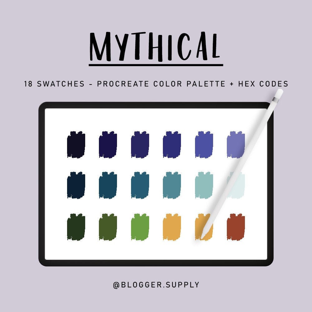 MYTHICAL PROCREATE Color Palette Hex Color Codes Blue, Green, Tan, Red ...