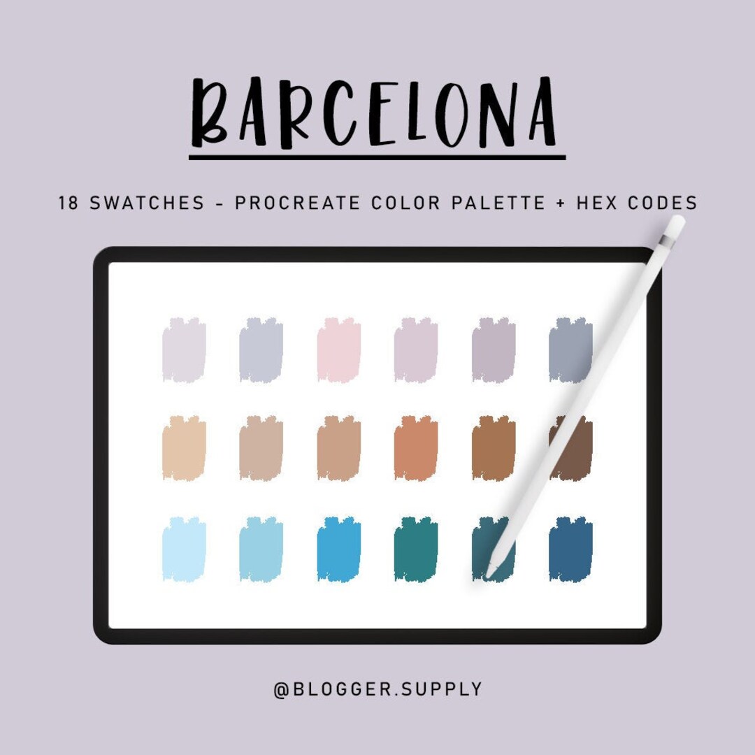 BARCELONA PROCREATE COLOR Palette + Hex Color Codes - Blue, Brown, Pink ...
