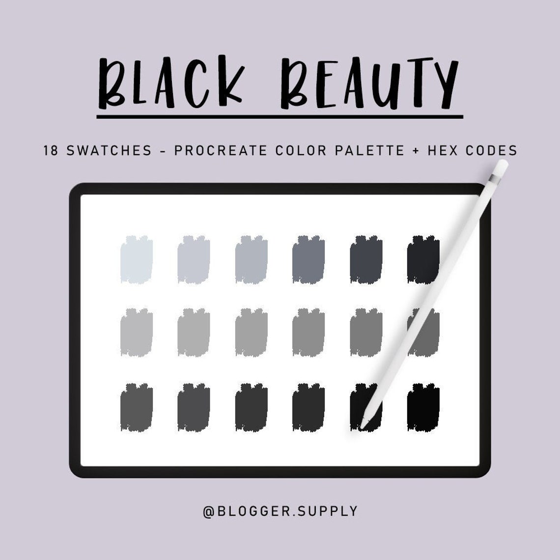 BLACK BEAUTY PROCREATE Color Palette + Hex Color Codes - Black, Gray ...