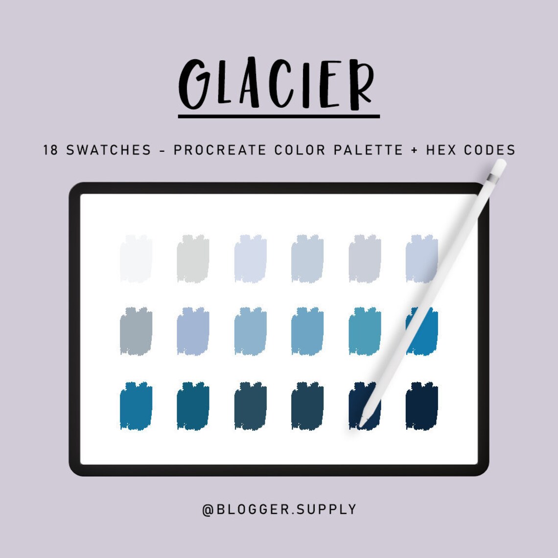 GLACIER PROCREATE Color Palette + Hex Color Codes - Blue for iPad ...