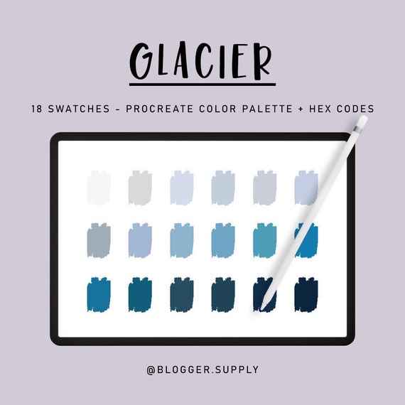 GLACIER PROCREATE Color Palette Hex Color Codes Blue for | Etsy