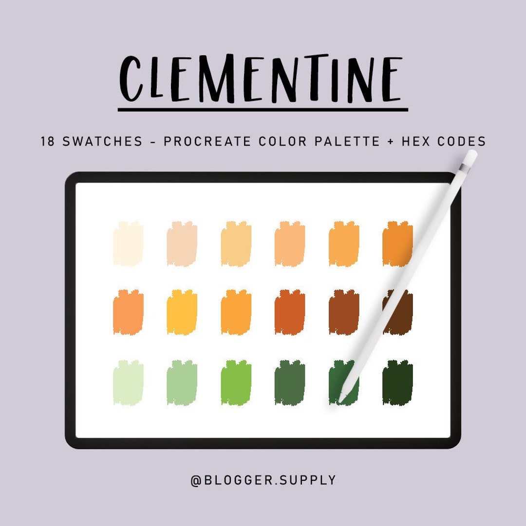CLEMENTINE PROCREATE Color Palette Hex Color Codes Orange, Brown, Green ...