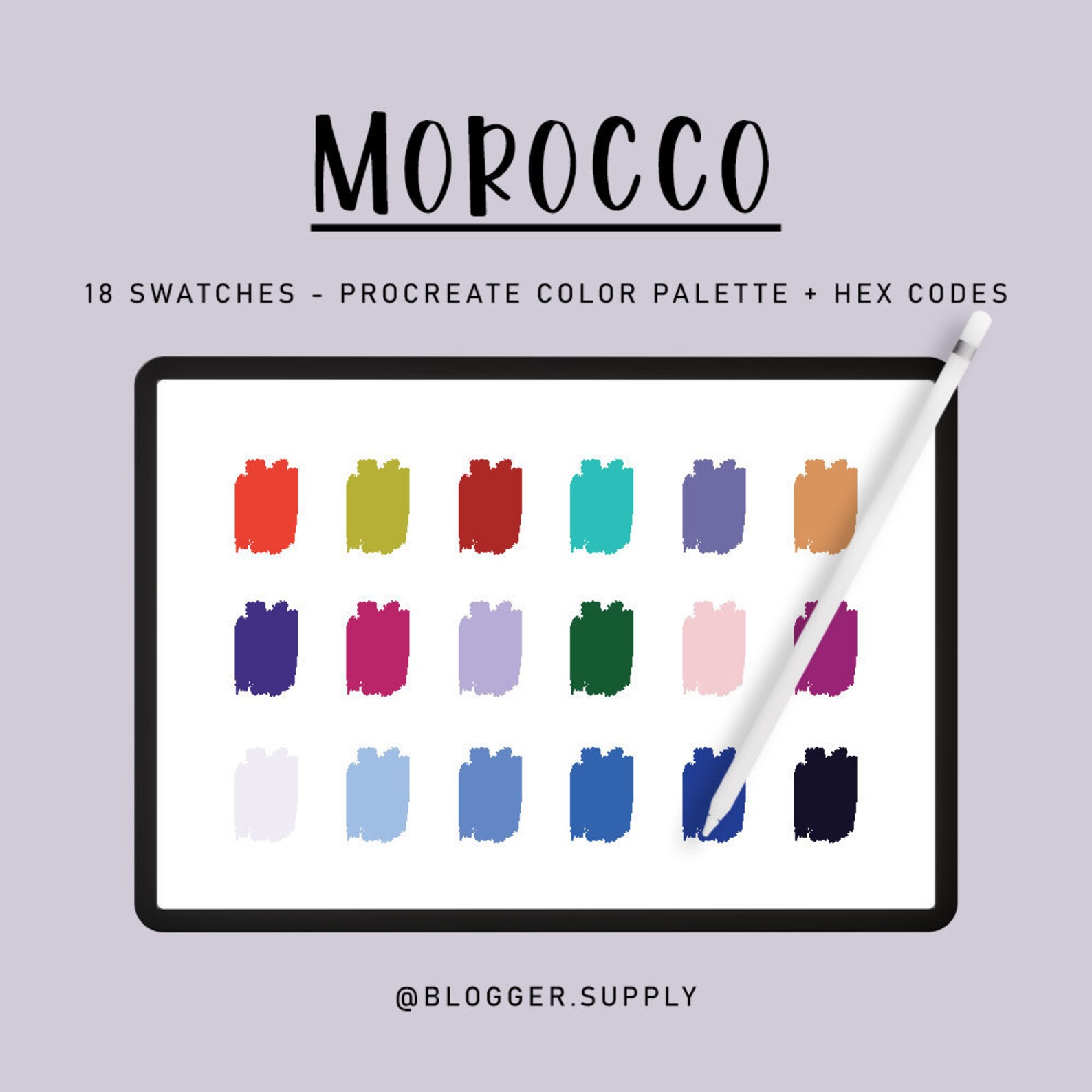 MOROCCO PROCREATE Color Palette + Hex Color Codes - Blue, Red, Pink ...