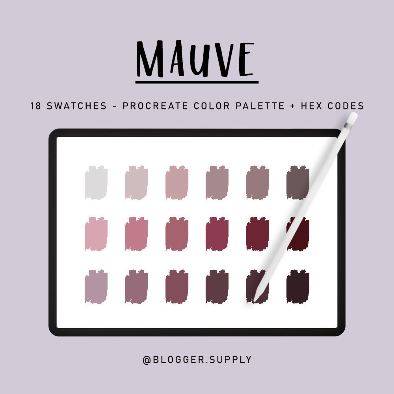 MAUVE PROCREATE Color Palette + Hex Color Codes - Pink, Purple for iPad ...