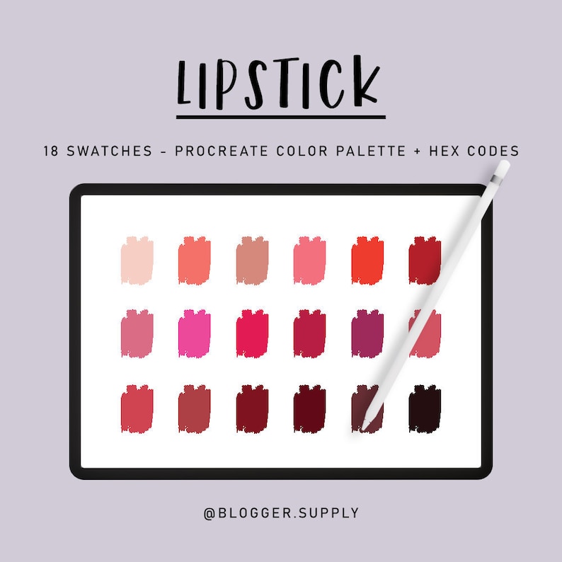 LIPSTICK PROCREATE Color Palette + Hex Color Codes - Pink, Red, Orange ...