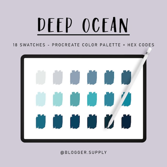 DEEP OCEAN PROCREATE Color Palette Hex Color Codes Blue - Etsy