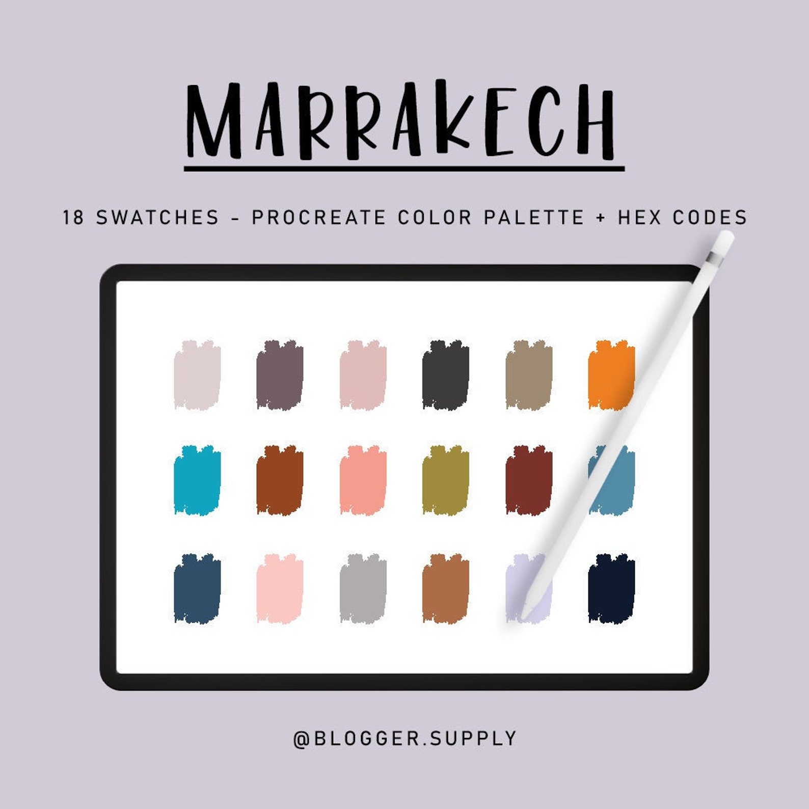 MARRAKECH PROCREATE Color Palette + Hex Color Codes - Blue, Gray, Green ...