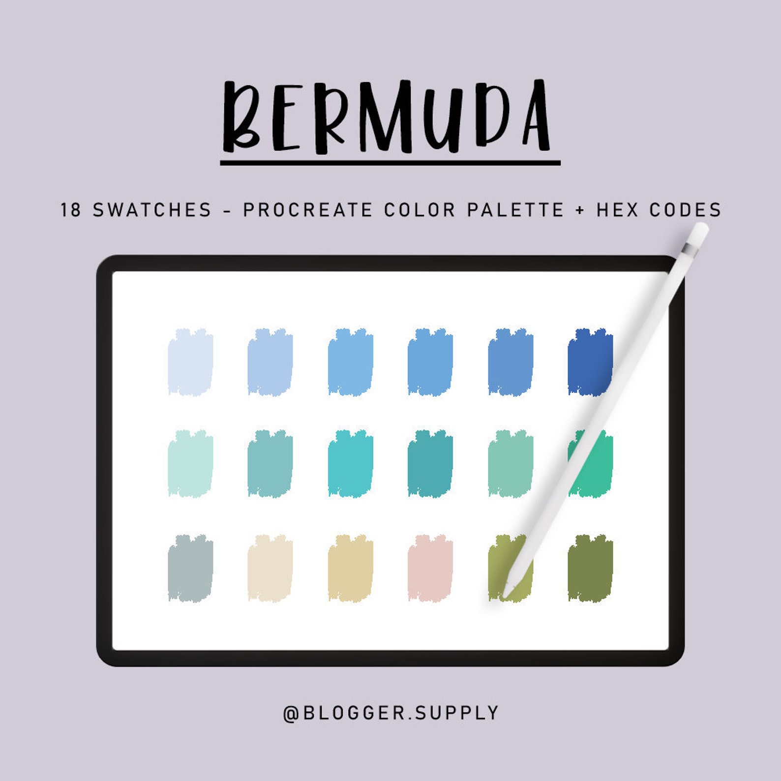 BERMUDA PROCREATE COLOR Palette + Hex Color Codes - Blue, Green, Beige ...