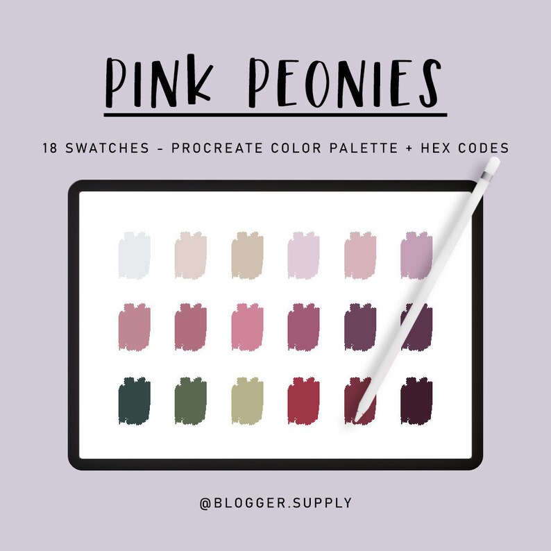 PINK PEONIES PROCREATE Color Palette + Hex Color Codes - Pink, Gray ...