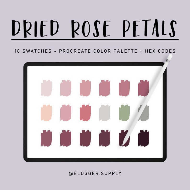 DRIED ROSE PETALS Procreate Color Palette + Hex Color Codes - Pink ...