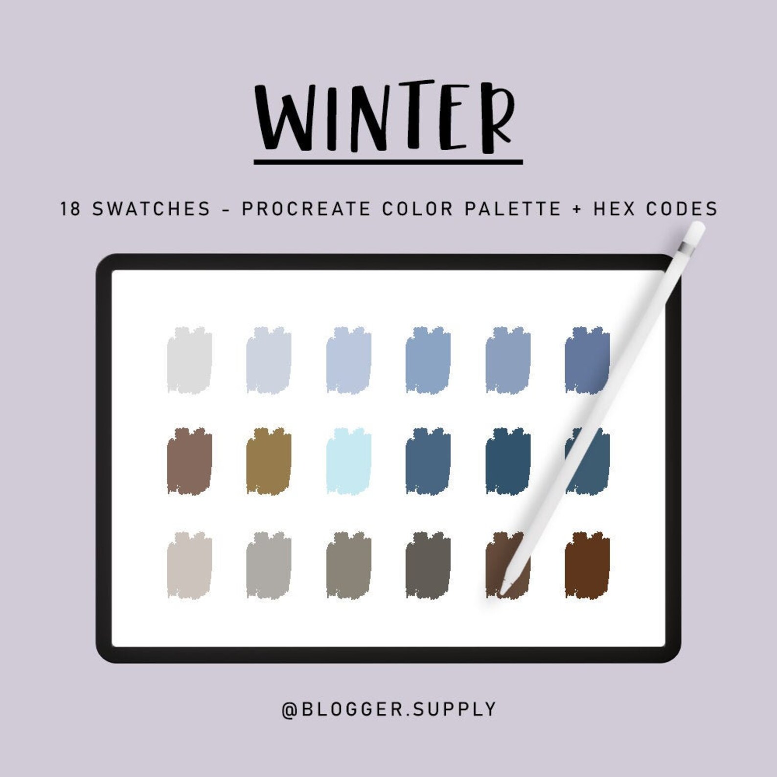 WINTER PROCREATE Color Palette + Hex Color Codes - Blue, Gray, Brown ...