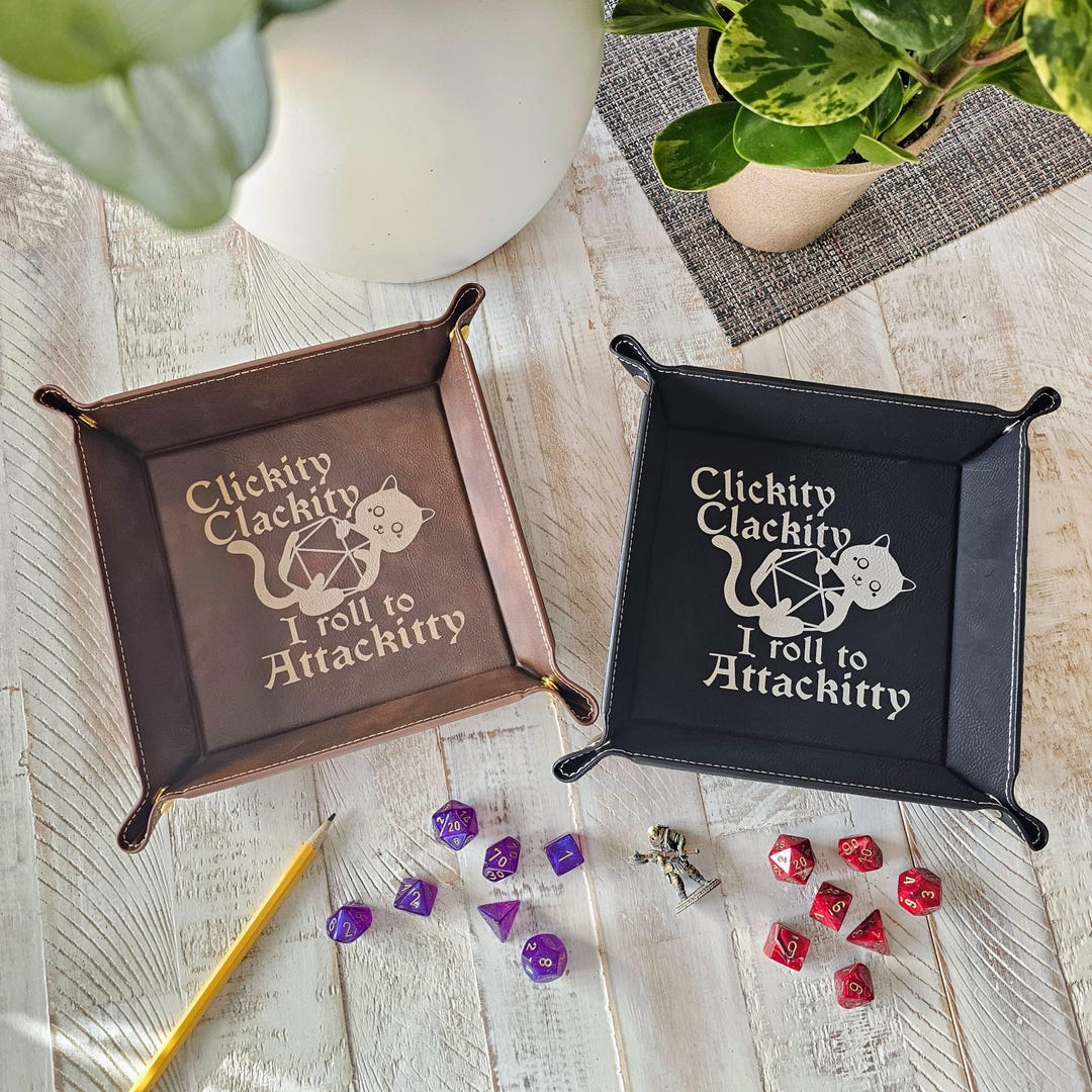 Cat D&D Dice Tray | Laser Engraved Leatherette, 6"x6" Tray | Dnd Gift ...