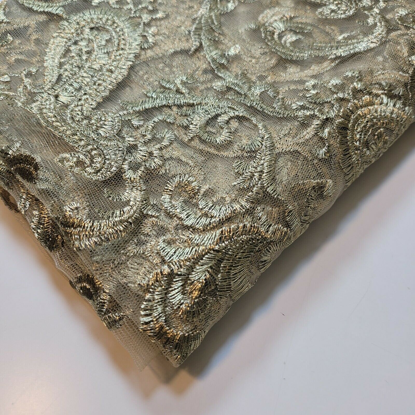 Mesh Net Paisley Material Gold Metallic Thread Embroidery - Etsy UK