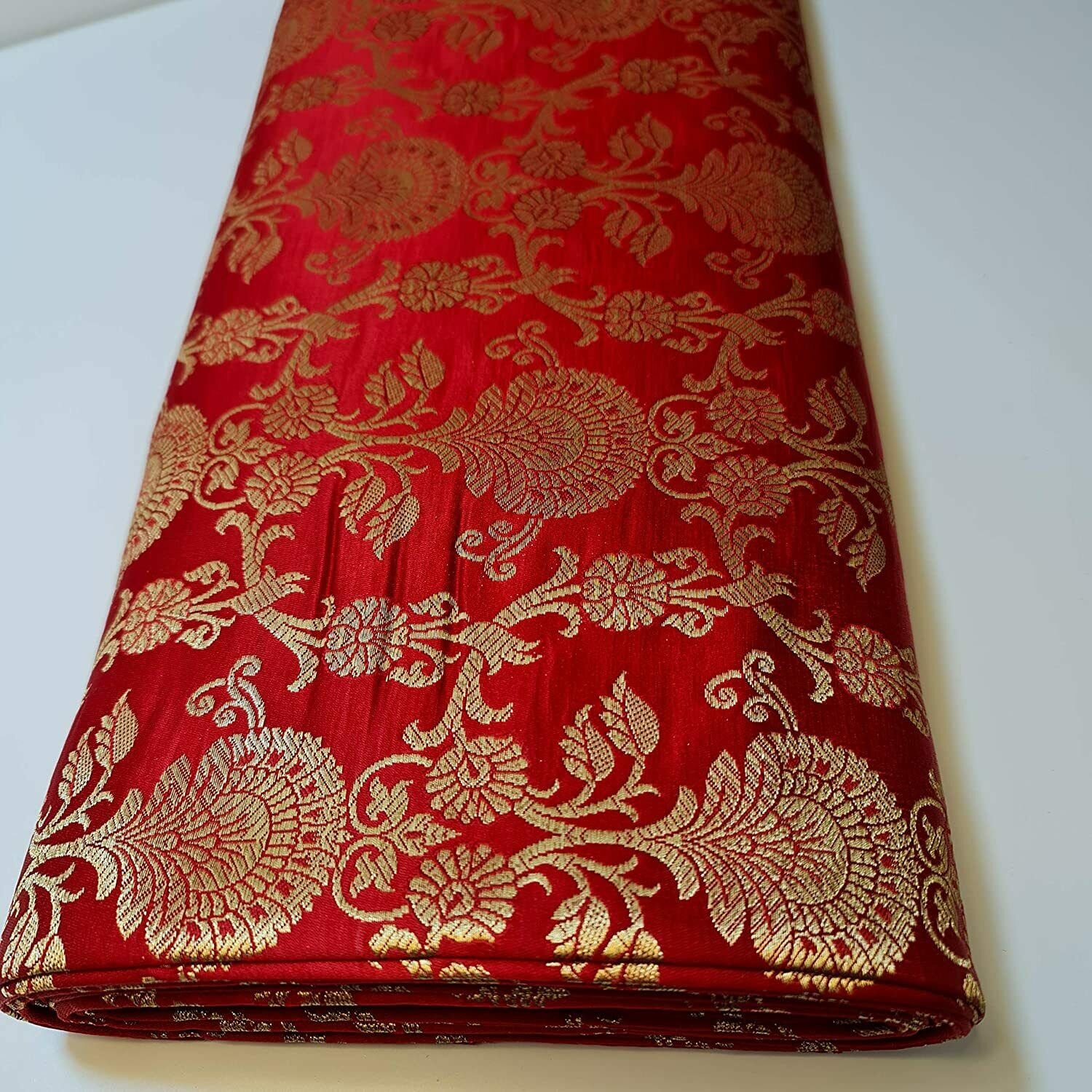 Peacock Trail Ornamental Floral Gold Metallic Print Indian Banarasi ...