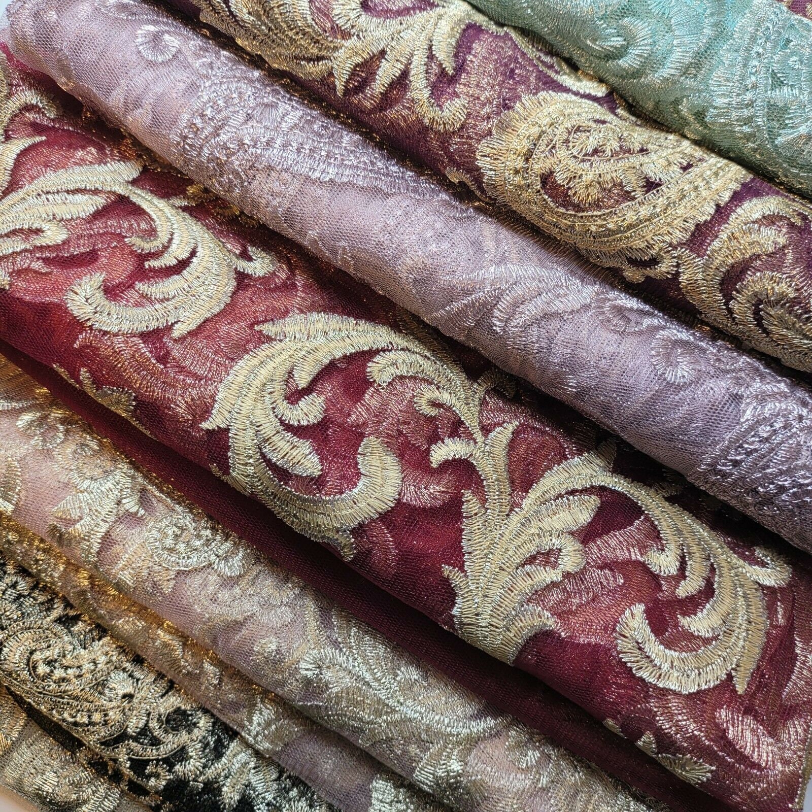 Mesh Net Paisley Material Gold Metallic Thread Embroidery - Etsy UK