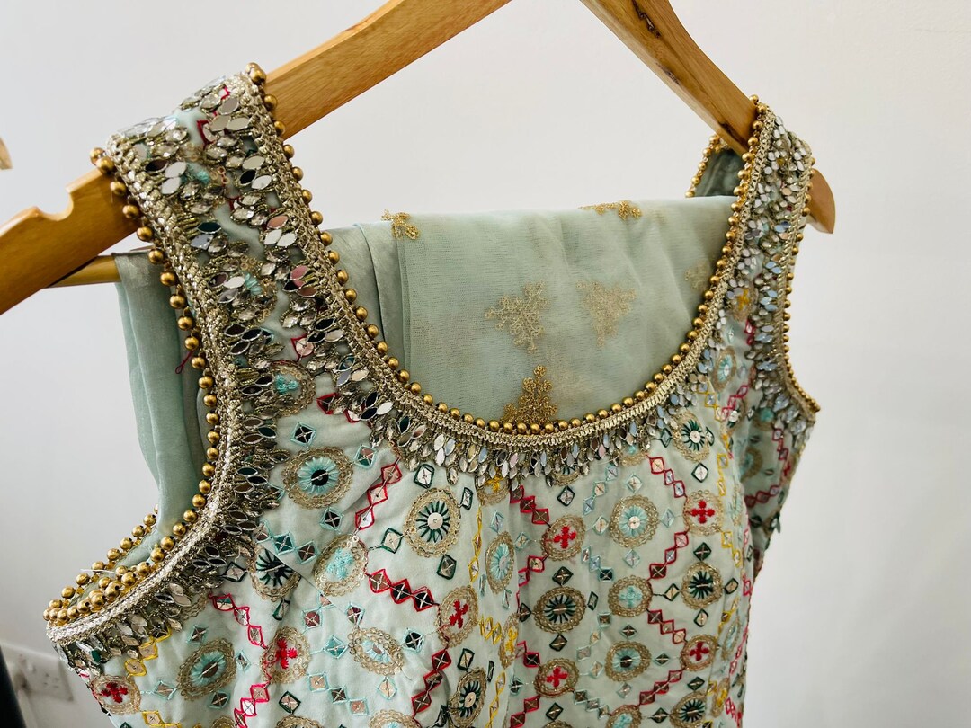 Mint Embroidered 3 Piece Modern Dhoti Ethnic Suit With Sequin & Stone ...