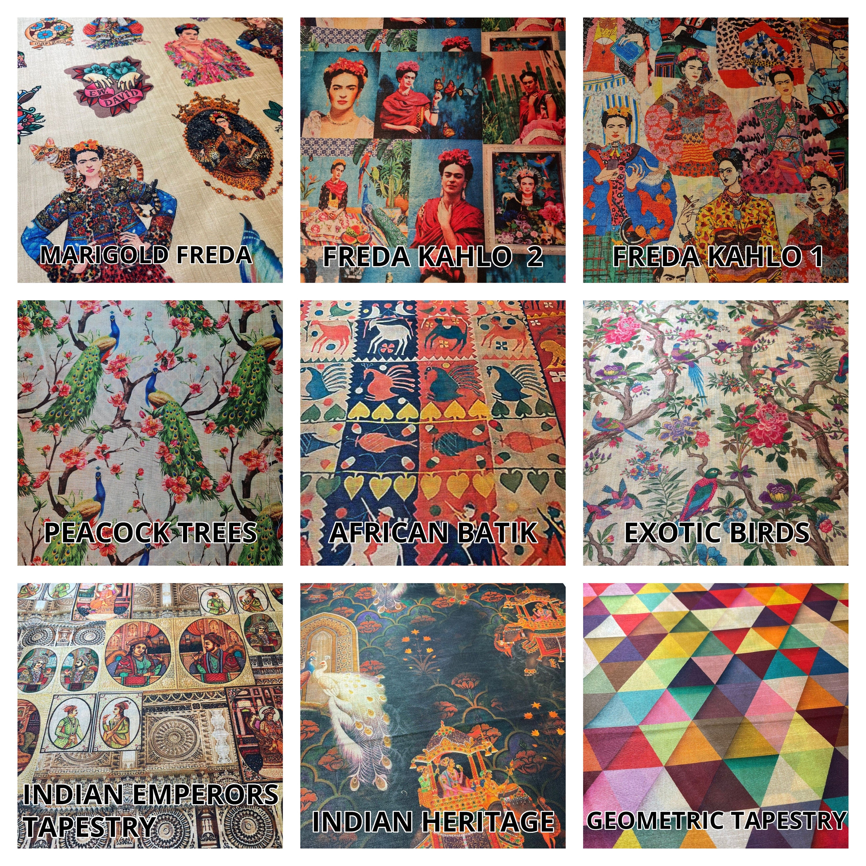 Frida Kahlo Print Raw Silk Fabric – Indian Heritage Floral Digital ...