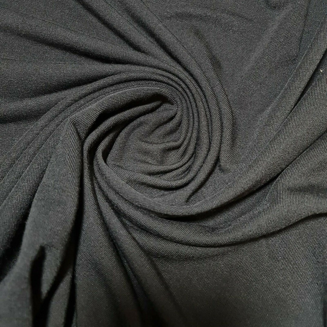 Black Solid Plain French Terry Loopback Cotton Jersey Fabric by the ...