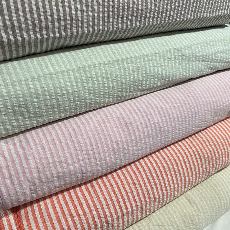 100% Cotton Seersucker Fabric Crush Stripe Costume Craft Dress Material ...