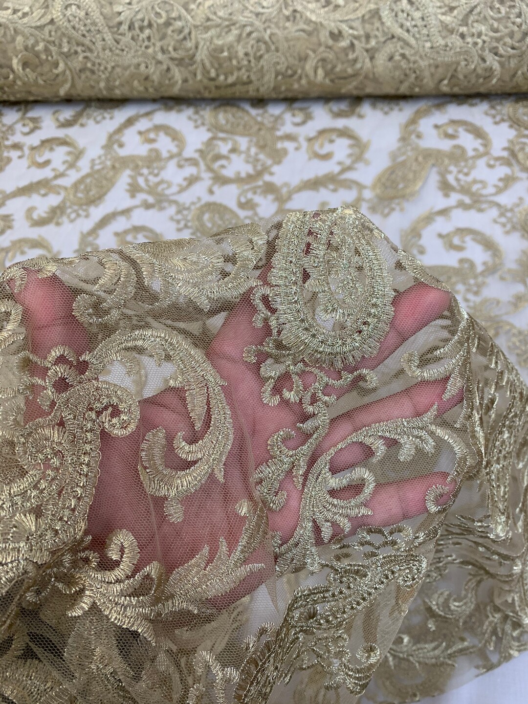 Gold Net Paisley Metallic Multi Thread Gold Embroidery Dressmaking ...