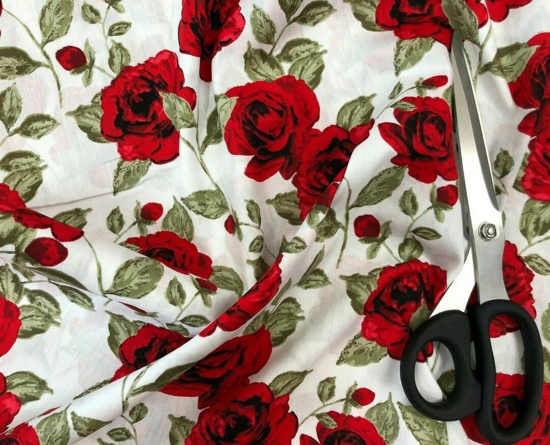 100% Cotton Poplin Red Rose Print Fabric Dress Craft Soft Fabric 58" - Etsy