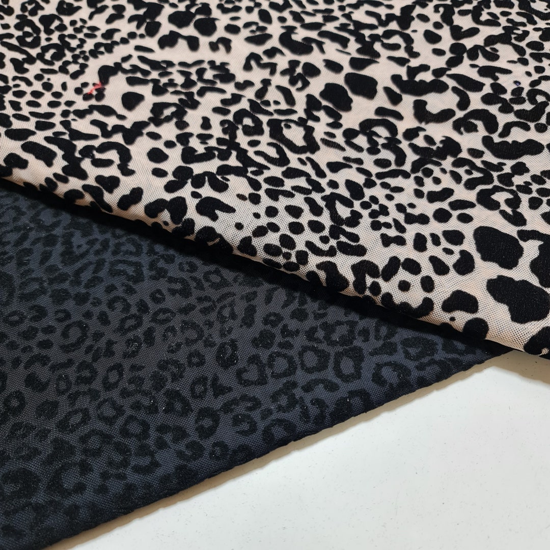 Leopard / Floral Velvet Flock Net Fabric Sheer Stretch Mesh Dress Craft ...